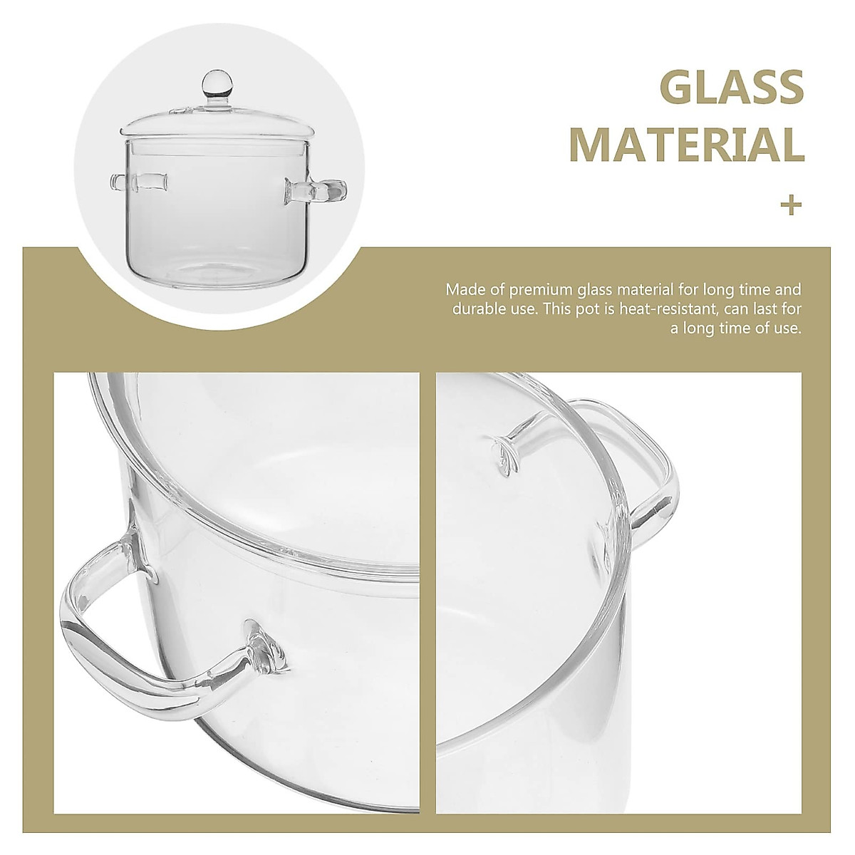 DOITOOL Glass Saucepan Heat Resistant: 1900ml Glass Cooking Pot with Cover Nonstick Soup Pot Sauce Pan for Soup Pasta Noodle Baby Food Transparent