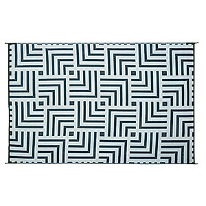 Stylish Camping 276094 6-feet by 9-feet Reversible Mat, Plastic Straw Rug, Large Floor Mat for Outdoors, RV, Patio, Backyard, Picnic, Beach, Camping - Geometric Mat (Olive Green/Beige)