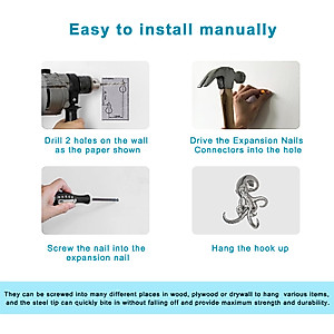 ALIWINER Silver Octopus Metal Hooks Hanging Wall Mounted Decorative Hook,Towel Hooks Decorative Octopus Hook Ocean Theme Wall Decor 2Pcs