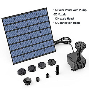 AISITIN DIY Solar Water Pump Kit, Solar Powered Water Fountain Pump with 6 Nozzles, DIY Water Feature Outdoor Fountain for Bird Bath, Ponds, Garden and Fish Tank