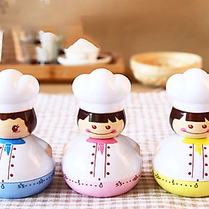 BESTonZON Kitchen Timer 60 Minutes Countdown Timer Mechanical Timer Chef Shaped Alarm Clock Baking Cooking Pink