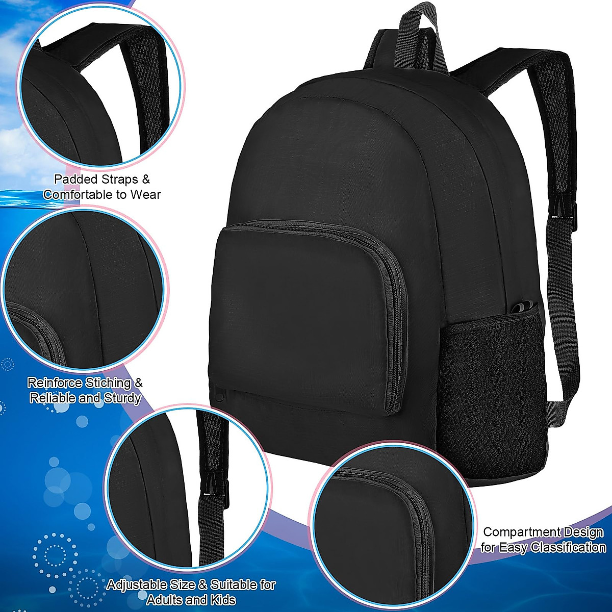 Reginary 24 Pcs Backpack 17" Backpacks Foldable Lightweight Bookbags Student Outdoor Travel School Book Bag with Storage Bag (Black)