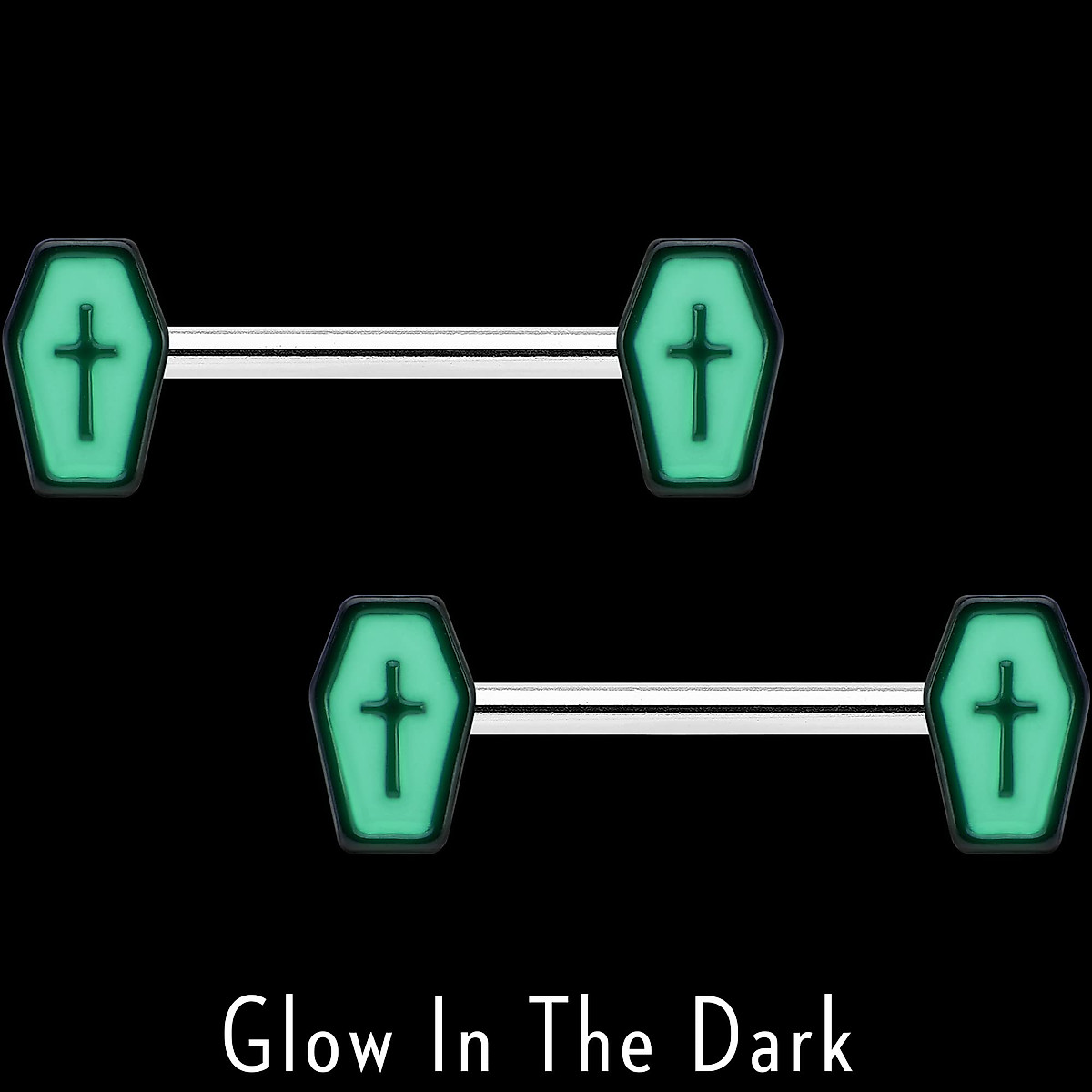 Body Candy 14G Womens Nipplerings Piercing 316L Steel 2Pc Glow in the Dark Purple Coffins Nipple Ring Set 9/16"