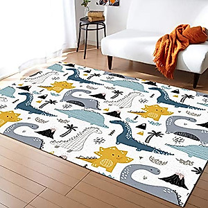 Dinosaur Area Rug 3'x5' for Kids Nursery Room Boys & Girls Room Cartoon Cute Art Rugs Soft Shag Rugs Non-Slip Entryway Carpet Non-Shedding Playing Mat for Living Room Bedroom Washable Rug