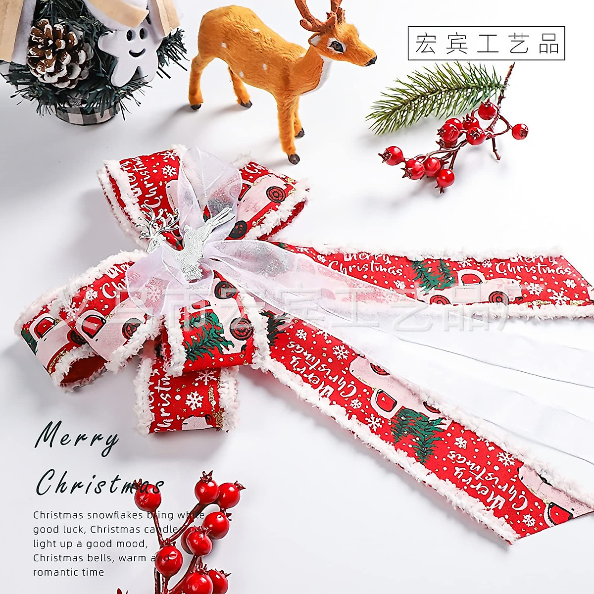 Christmas Ribbon Velvet Wired Edge, 2.5 Inches x 6.5 Yards Merry Christmas Car Snowflake Trees Burlap Ribbon for DIY Wreaths Floral Bow Gift Wrapping Xmas Party Decoration