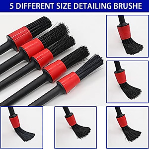 YSY 5PCS Car Detailing Brushes Cleaning Brush Set for Cleaning Wheels Tire Interior Exterior Leather Air Vents Car Cleaning Kit Tool(A) (Black + Red)