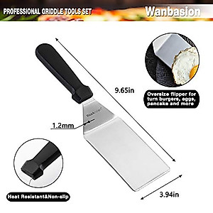 Wanbasion 7 Piece BBQ Griddle Accessories Kit, Flat Top Griddle Accessories, Griddle Tools Spatulas Set with Griddle Spatula Flipper Scraper Bottles for Outdoor Camping