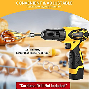 3Pcs Hand Mixer Electric Attachments Set for Drill, HOMICOZY Stainless Steel Mixer Electric Handheld Egg Beater, Whisk & Dough Hook for Drill, Mixer Handheld Drill Attachments for Drill (Not Included) Dishwasher Safe 7.5inch