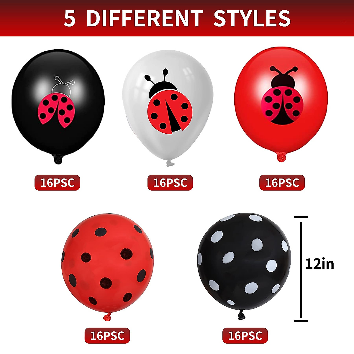 80 PCS Ladybug Balloons, 12 Inch Black White Polka Dots Latex Balloons Ladybug Pattern Balloons for Merry Christmas Party Ladybug Themed Party Supplies, Birthday, Wedding Baby Shower Decoration