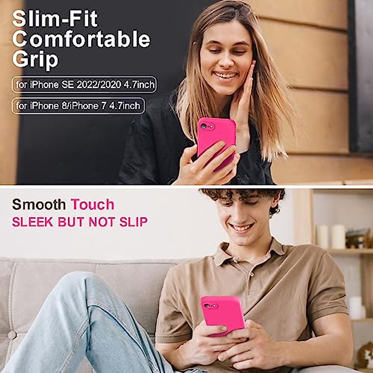 Vooii for iPhone SE Case 2022/3rd/2020,iPhone 8/7 Case, Upgraded Liquid Silicone with [Square Edges] [Camera Protection] [Soft Anti-Scratch Microfiber Lining] Phone Case for iPhone SE - Hot Pink