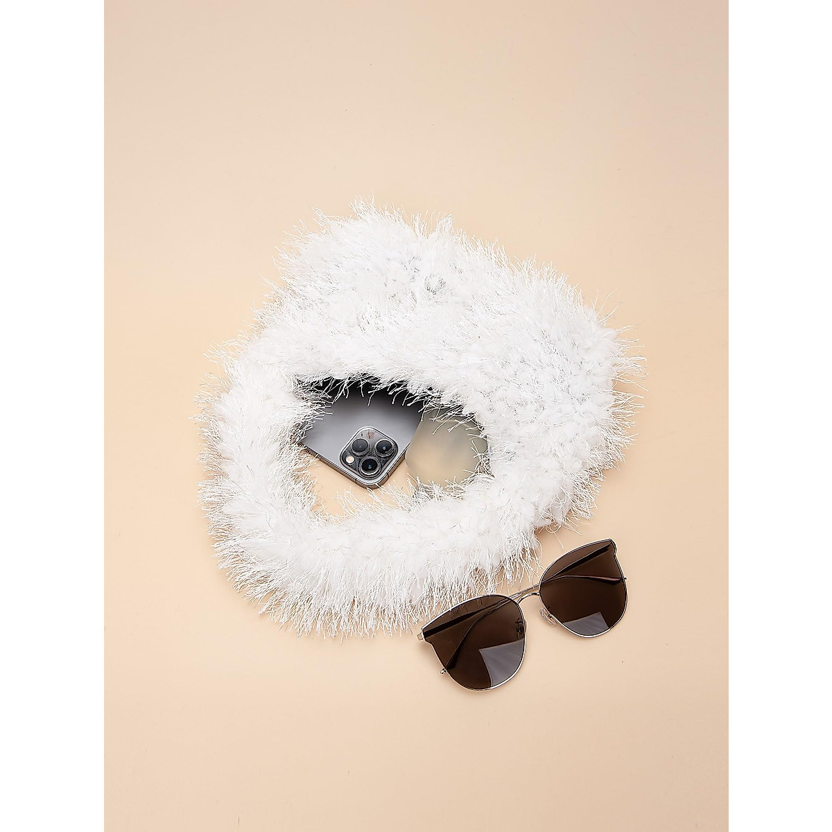 Verdusa Women's Faux Fur Fuzzy Hobo Bag Furry Handbag Purse White one-size