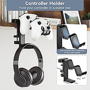 KDD Rotatable Headphone Hanger - 3 in 1 Under Desk Clamp Controller Stand Replaceable Cup Holder - Compatible with Universal Headset, Controller, Cup(Black)