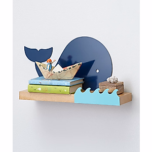 CribMATE Wall Shelf Kids Whale Nursery Decor Floating Shelves - Floating Whale Bookshelf - Wood Toy Display Organizer - Baby Nursery Wall Decor. Peg Board Book Shelves, Picture Ledge Blue