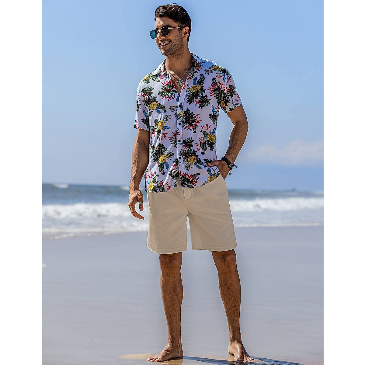 COOFANDY Mens Linen Slim Fit Drawstring Casual Shorts Beach Party Jogger Running Khaki