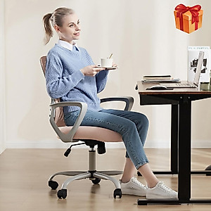 Sweetcrispy Office Computer Desk Chair, Ergonomic Mid-Back Mesh Rolling Work Swivel Task Chairs with Wheels, Comfortable Lumbar Support, Comfy Arms for Home, Bedroom, Study, Student, Pink