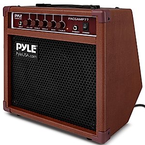 Pyle Acoustic Electric Guitar Amplifier, 15 Watt Portable Mini Amp with Chorus, Volume, Bass, Middle, and Treble Knobs, Headphone Output, Small 8 Inch Speaker for Practice and Portability