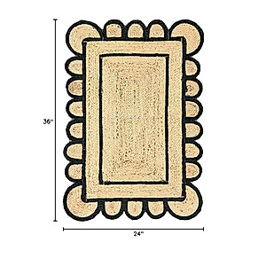Shiv Shakti Exports Natural Jute Scalloped Rug Bohemian Rug Decor Rug Handwoven Rug Custom Rug Decorative Rug (Black Trim 2'x3' Ft / 61x92 Cm)