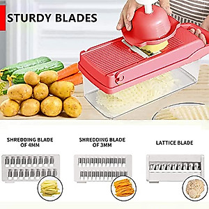 Artbros Vegetable Chopper Onion Chopper - 12 in 1 Multi-Functional Mandoline Slicer Vidalia Chop Wizard Veggie Fruit Dicer Cutter with Colander Basket and Container - Pink