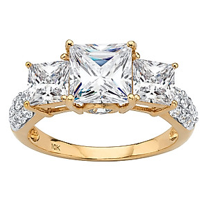 PalmBeach Jewelry 10K Yellow or White Gold Princess Cut Cubic Zirconia 3 Stone Bridal Ring Size 9