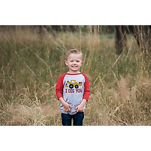 7 ate 9 Apparel Kid's I Dig You Construction Truck Valentine's Day Red Raglan Shirt 3T