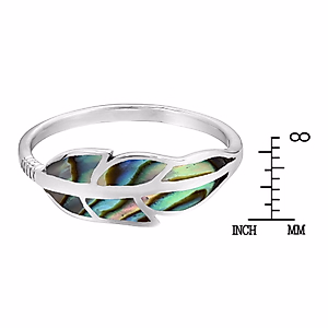 AeraVida Floating Feather Abalone Shell Inlay .925 Sterling Silver Ring, shell, not known,
