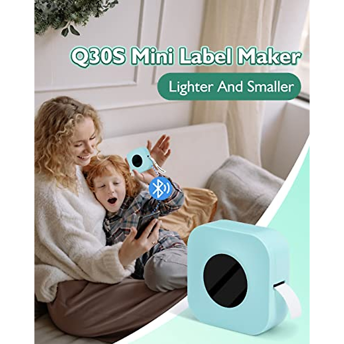Phomemo Mini Label Maker Q30S Bluetooth Small Label Maker Machine, Handheld Label Maker Wireless Thermal Labeler Printer, for Home Office Organization, Green