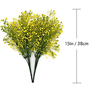 LOVENIMEN Artificial Plants, Plastic Shrubs Fake Simulation Bushes Wedding Outdoor Home Garden Verandah Parterre Office Table Centerpieces Arrangements Decoration DIY Planter Filler - Yellow 8 Pack