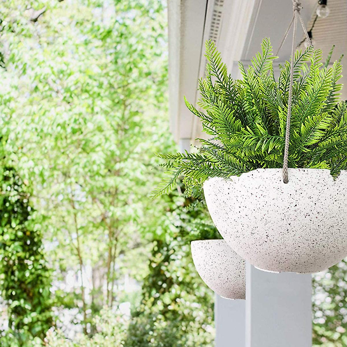 Rinlong 6Pcs Artificial Boston Fern Greenery Fake Plants Outdoor UV Resistant Plants Faux Fern for Outdoors Hanging Planter Decor