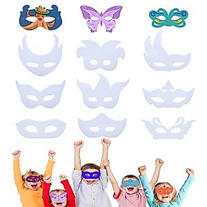 DIY Mardi Gras Mask Masquerade Mask for Kids Graffiti Paper Masks Party Favors Dress up Masks Party Supplies with 12 Types for Jungle Safari Theme Family Birthday Party Cosplay Halloween Party