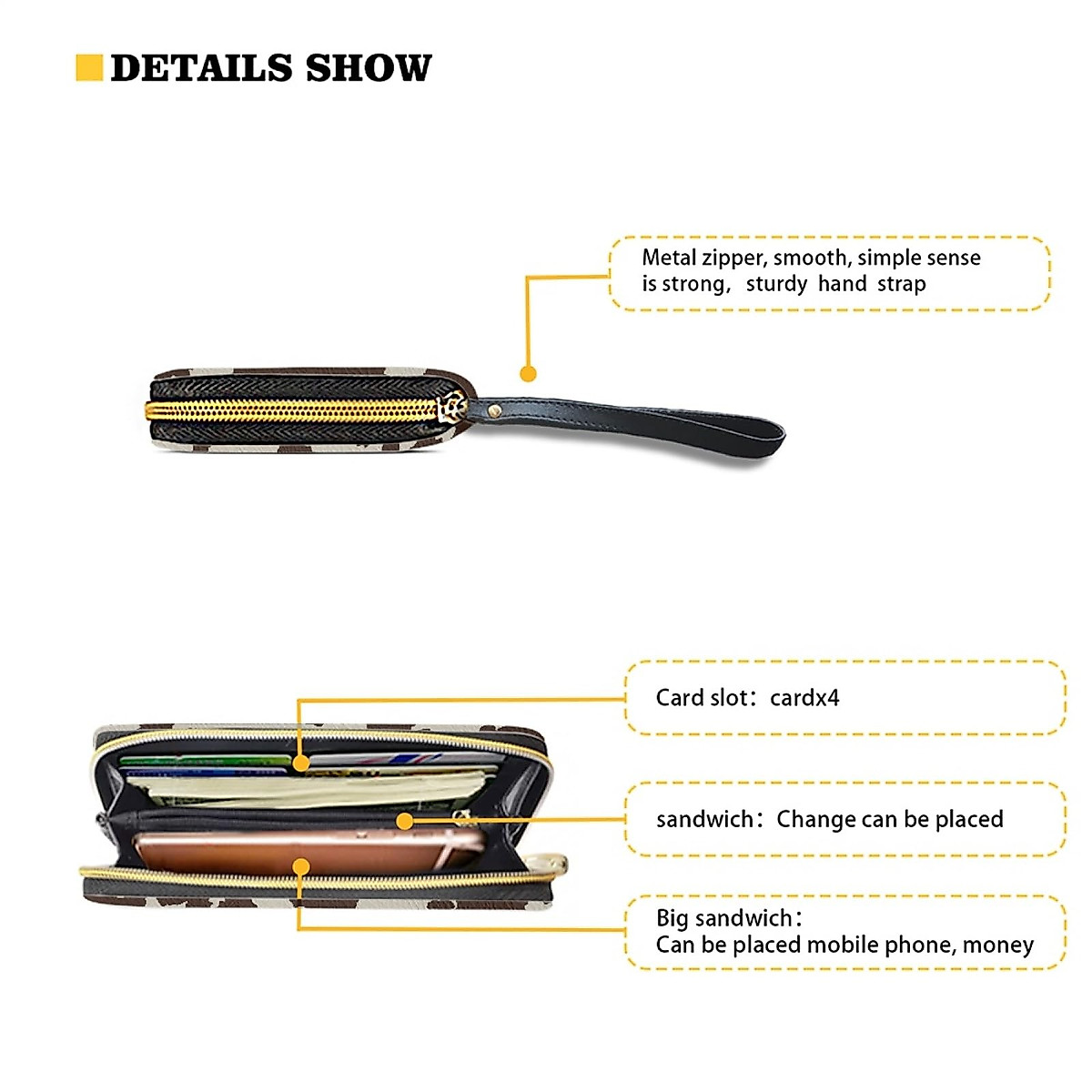 Wanyint Brown Cow Wallets for Women Animal Fur Pattern Zipper Long Purse with Removable Wristlet, RFID Blocking Wallet