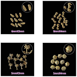 12Styles Nail Art Metal Studs Gold Metallic 3D Pieces Rivet Palm Tree Turtles Marine Life Charms for Summer Beach Ocean Manicure DIY Acrylic Nails Design Supply (Gold Ocean Studs)