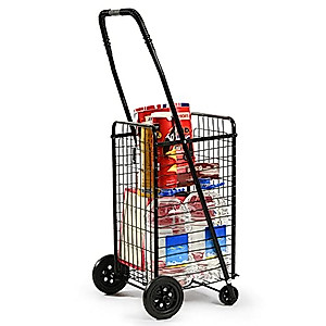 Folding Shopping Cart,Grocery Utility Shopping Cart with Four Wheels,Compact Folding Portable Cart Saves Space for Convenient Storage,Lightweight Easy to Move Holds up to Max 90Ibs,Black