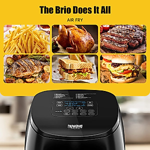 Nuwave Brio 4.5-Qt Air Fryer, 1 Touch Digital Controls, 100°-400°F Temp Controls in 5° Increments, Linear Thermal (Linear T) Technology, 3 Wattage Settings 600, 900 & 1500W, Built-In Safety Features