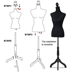 HCY Female Mannequins Torso Dress Form for Display Manikin Body Mannequin Stand 60In-67In Height Adjustable for Sewing Wooden Tripod Base, Foam Body（Black）, HY-H170-BLACK