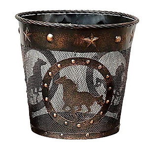 Aeiniwer Western Horse, Rope Trim Metal Wastebasket