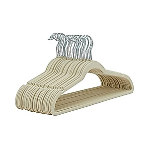 Amazon Basics Kids Velvet, Non-Slip Clothes Hangers, Beige - Pack of 30 & Slim, Velvet, Non-Slip Suit Clothes Hangers, Ivory/Silver - Pack of 30