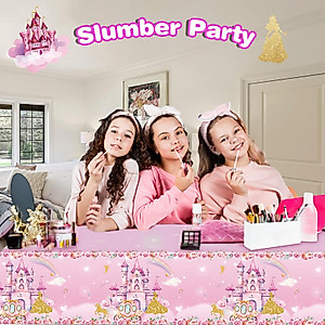 DYLZB 3PCS Pink Princess Party Tablecloths, Princess Castle Theme Party Table Cover for Girl Birthday Party Decorations, Baby Shower Supplies, 54 x 108inch