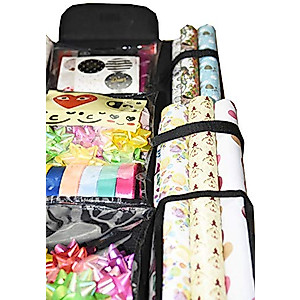 Freegrace Double Sided Hanging Gift Wrap Organizer | Large 16" x 41" Wrapping Paper Rolls Storage Bag | Tearproof & Space Saving Closet Gift Bag Organization Solution (Black)