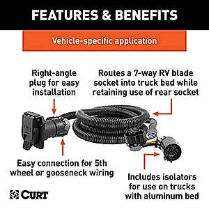 CURT 57008 7-Foot Vehicle-Side Truck Bed 7-Pin Trailer Wiring Harness Extension, Select Ford F-150, F-250, F-350 Super Duty , black