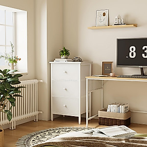 BOLUO White Night Stand with Drawers 3 Drawer Dresser for Bedroom, Tall Nightstand for Closet Dorm Modern Bedside Table