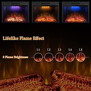 Velaychimney 67 Inch Electric Fireplace TV Stand, Wood Media Entertainment Center Table with Storage Cabinet & Adjustable Shelves, 25" Fireplace Insert Adjustable Flame, Crackling Sound (Brown)