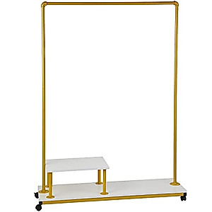 VEVOR Clothing Garment Rack, 47.2"x14.2"x63.0", Heavy-duty Clothes Rack w/Bottom Shelf & Side Shelf, 4 Swivel Casters, Sturdy Steel Frame, Rolling Clothes Organizer for Retail Store Boutique, Gold