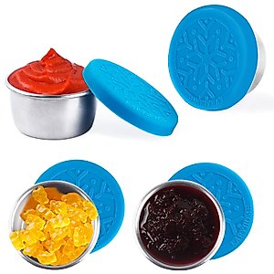 LALASTAR Stainless Steel Condiment Containers with Lids, Leakproof and Reusable Lunch Bento Box Sauce Container, 4x1.6oz, Blue