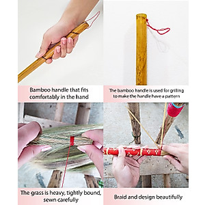 Indoor Grass Broom 40 Inch with Bamboo Handled Brooms for Floor Cleaning, Smooth & Hard Floor - Sweeping Tool Unique Handmade Craft Broom Design for Home, Kitchen, Office, Courtyard, Tiled Floor