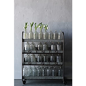 Creative Co-Op Metal 4 Tier Cart on Casters with 2 Open Shelves & 6 Bins,Grey