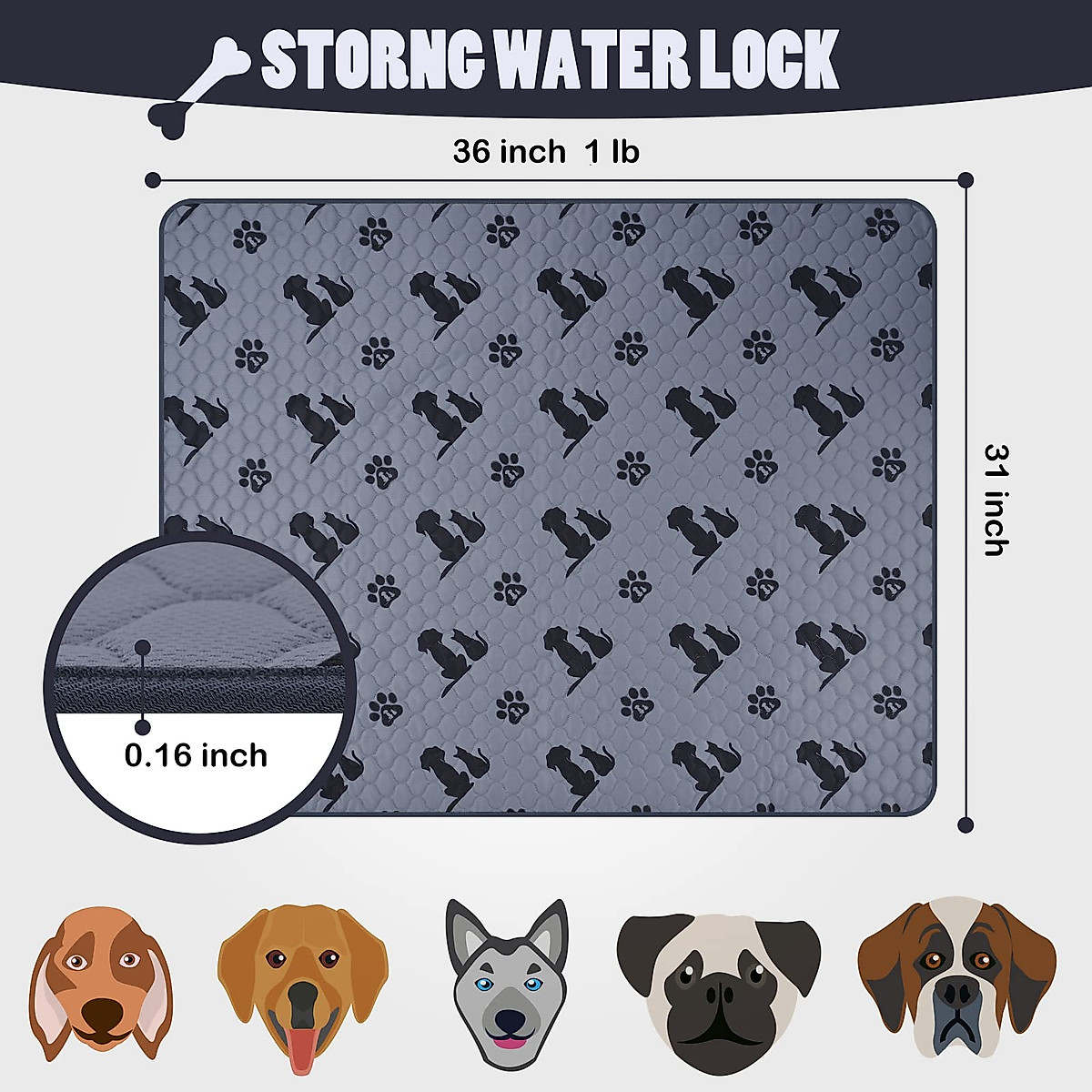 JUMEIHUI Washable Pee Pads for Dogs, Reusable Pee Pads for Dogs Non Slip,Pet Supplies Dog Pee Pads Extra Large,Playpen,Indoor 31X36 Inch(pack of 2)