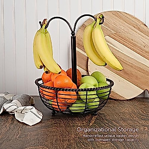 Gourmet Basics by Mikasa Rope Metal Fruit Basket with Double Banana Hook, Black