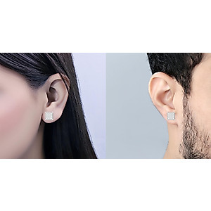 Dazzlingrock Collection Round White Diamond with Metal Diamond Square Kite Shape Unisex Stud Earrings (0.30 ctw, Color I-J, Clarity I2-I3) in 925 Sterling Silver Pushback