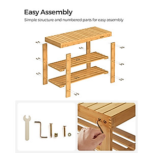 SONGMICS Shoe Rack Bench, 3-Tier Bamboo Shoe Storage Organizer, Entryway Bench, Holds Up to 286 lb, 11.3 x 27.6 x 17.8 Inches, for Entryway Bathroom Bedroom, Natural ULBS04N
