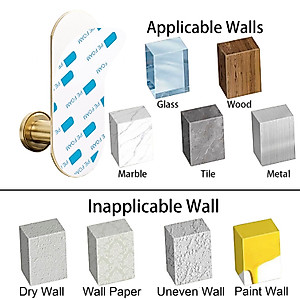 TocTen Adhesive Hook - Heavy Duty Sticky Towel/Robe Hooks, Waterproof Stainless Steel Shower Hook, No Drill Stick on Wall Coat/Clothes Hooks for Bathroom, Kitchen, and Offices (Brushed Gold, 3 Pack)